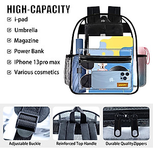 JOWURY Clear Backpack - Heavy Duty PVC Transparent Backpack, See Through Large Capacity School Backpack for Students, Concerts, Work, Safety, Travel (15", Suitable for Kids)