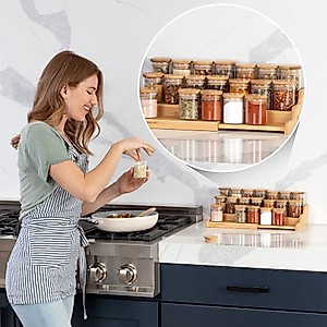 Bloomondo Empty Spice Jars with Label Pack (20x Bamboo Lid Glass Jar). Small 2.5oz Storage Bottles with 112 Printed Stickers and 48 Writable Pantry Labels for Seasoning Containers