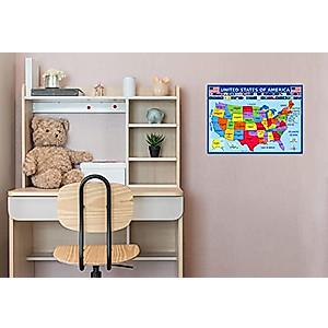 United States Map with State Flags Poster - Laminated 14x19.5 in. - Educational Poster, USA Map for Kids, Elementary Classroom Decorations, and Teacher Supplies