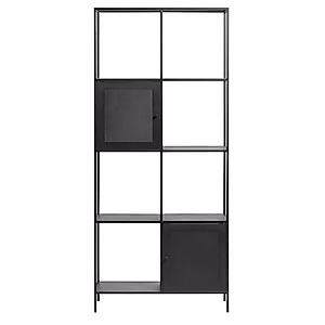 Aienid Metal Black Bookcase 70.7 H X 13.7 W X 31.2 D Black Metal 2-Door Bookcase with 2 Metal Mesh Doors and Versatile Storage Bookcase