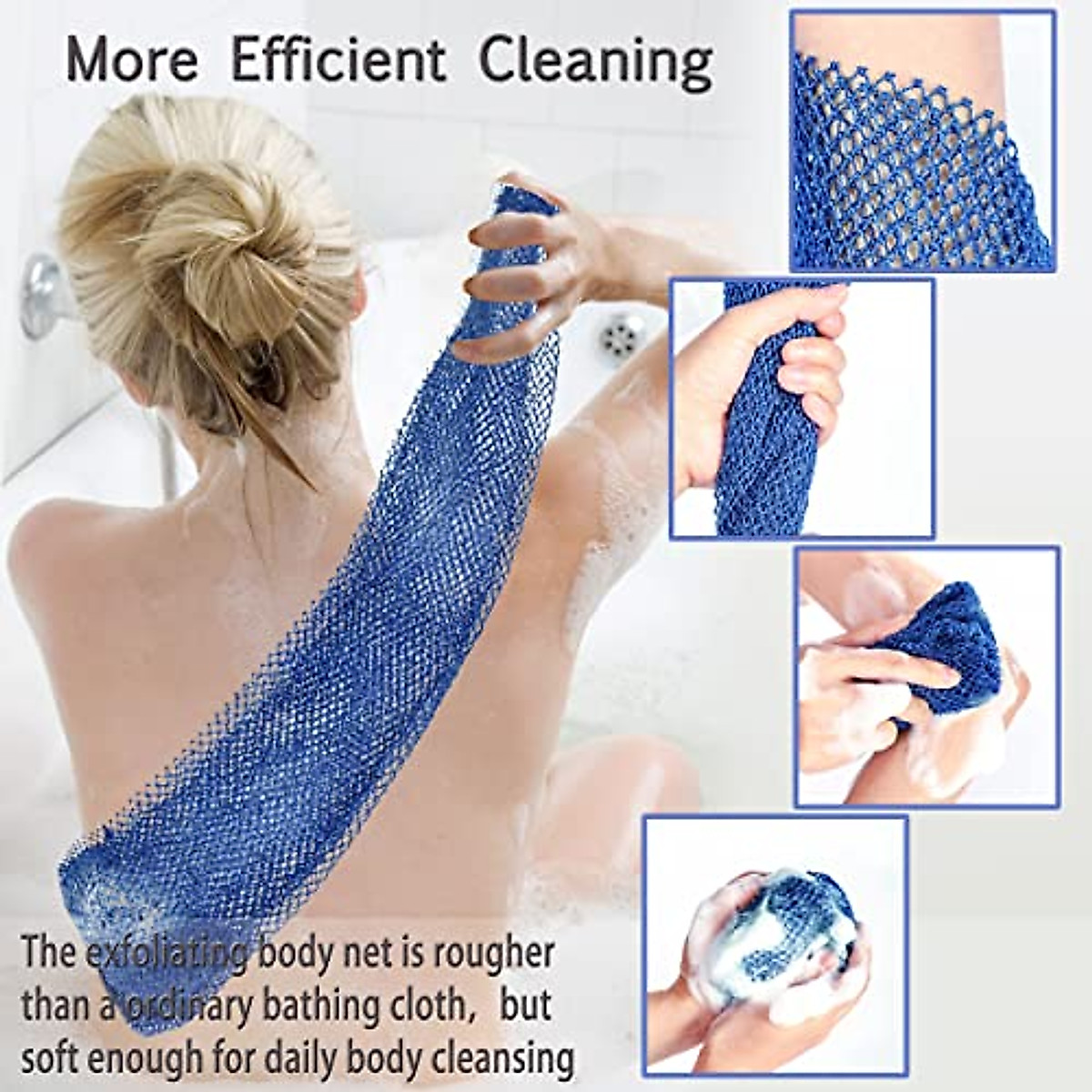 African Net Sponge, 2 Pieces African Exfoliating Net, Premium Nylon African Bathing Sponge Net, African Wash Net for Daily Back Body Scrub Scrubber Shower Net (Black, Blue)