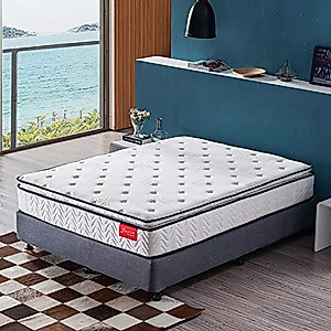 Jacia House King Mattress 11.4 Inches Pillow Top Pocket Spring Hybrid Mattress, Memory Foam Innerspring Firm Mattress -Bed in a Bag-King Mattress