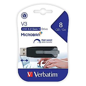Verbatim 8GB USB 3.0 Store 'n' Go V3 Flash Drive - Cap-Less & PC / Mac Compatible - Gray
