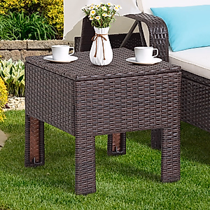 Tangkula Outdoor Chaise Lounge Chair and Table Set with Folding Canopy and Armrests, Patio Rattan Reclining Chair with 6-Level Adjustable Backrest, Cushioned Outdoor Recliner for Poolside, Backyard