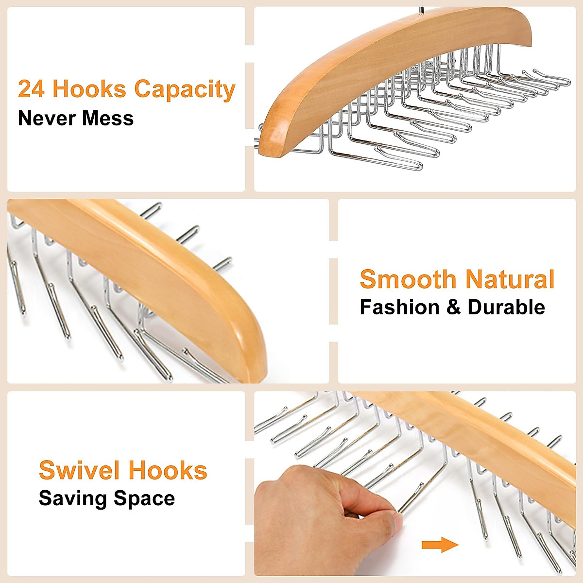 Resovo Tank Top Hanger with Premium Wood, 24 Large Capacity, Space Saving,360 Degree Rotating, Foldable Metal Hooks, Tank Tops