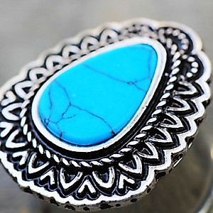 316L Stainless Steel Ornate Teardrop WildKlass Plug with Turquoise Inlay (3/4")