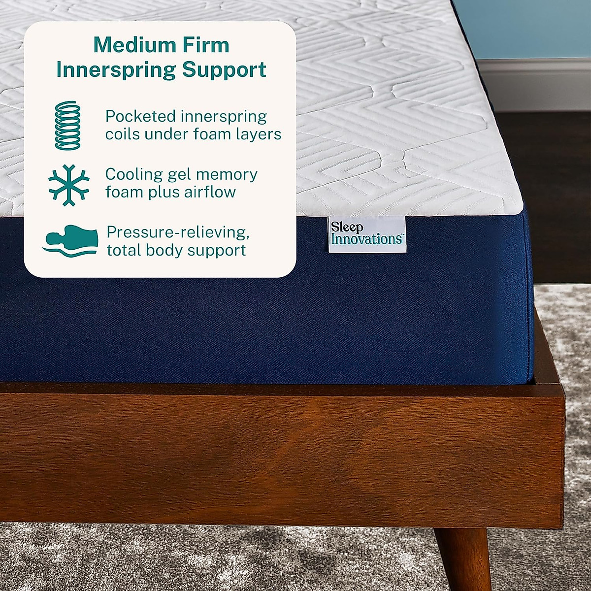 Sleep Innovations Marley Hybrid 10 Inch Cooling Gel Memory Foam and Innerspring Coil Mattress, Full Size, Bed in a Box, Medium Firm Advanced Support