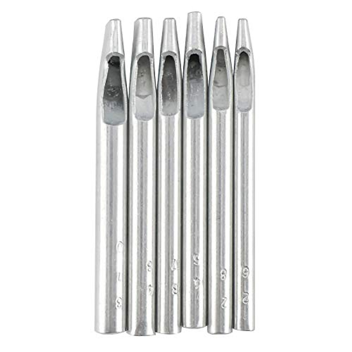 6 pcs Oval Shape Hole Punch Set, 6 Sizes 2-4mm Leather Belt Hollow Punching Tools, Oblong Shape DIY Leather Craft Working Cutting Tool Kit