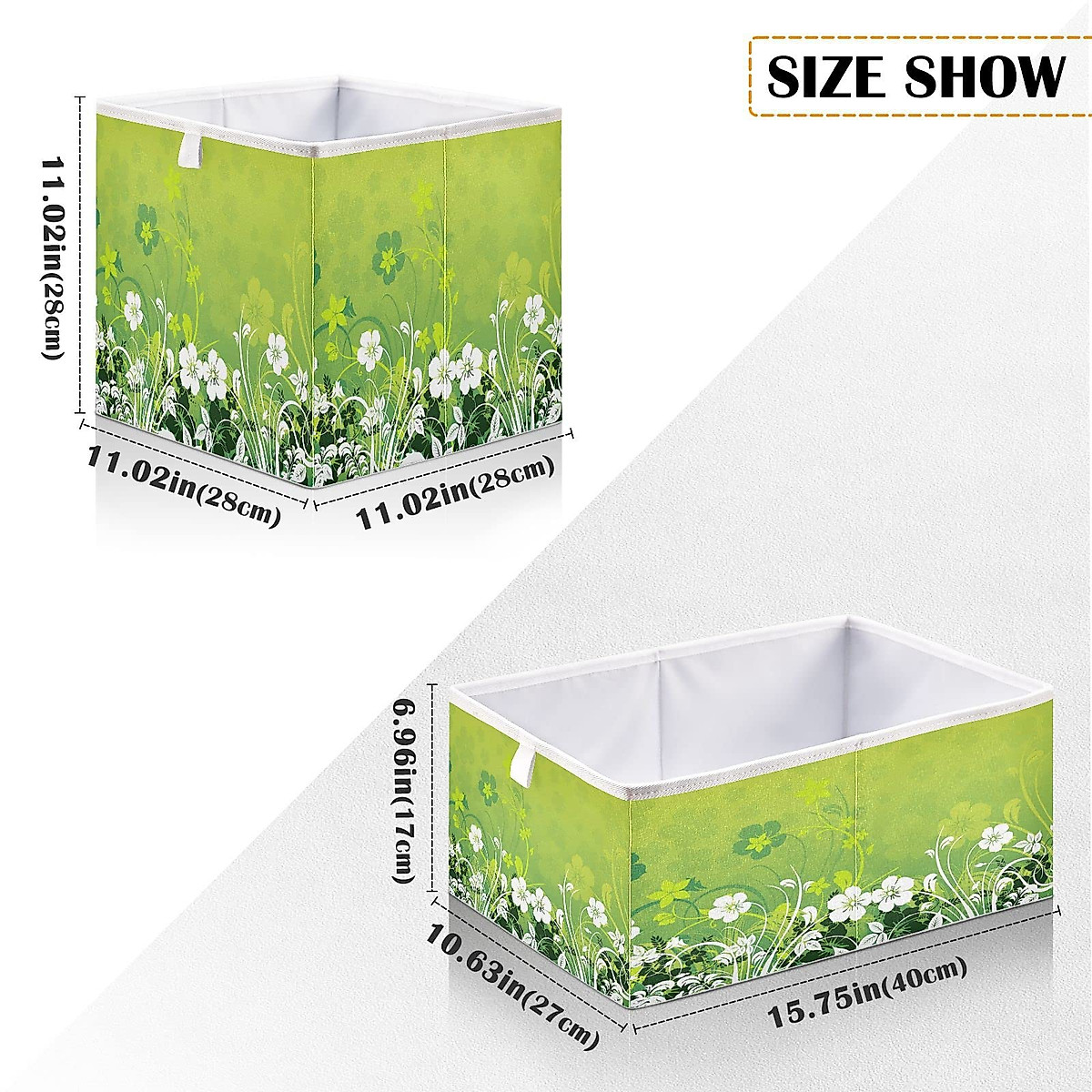 Kigai Green Flowers Cube Storage Bins - 11x11x11 in Large Foldable Cubes Organizer Storage Basket for Home Office, Nursery, Shelf, Closet