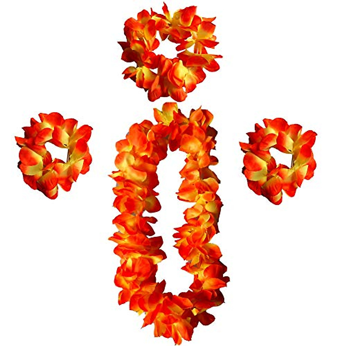 Hawaiian Leis Hawaiian Party Luau Party Favors Necklace Bracelets Headband 4 Pcs Set (Orange)