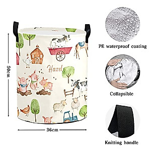 Farm Cow Animals Personalized Laundry Basket Clothes Hamper Storage Handle Waterproof, Custom Collapsible Large Capacity , for Bedroom Bathroom Toy Decoration