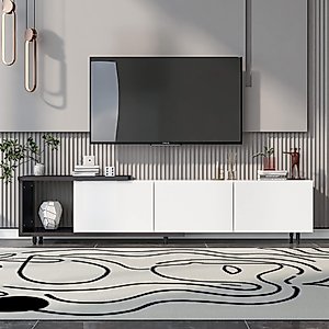 Bellemave White TV Stand for 80 Inch TV Modern Entertainment Center with Storage Cabinet and Open Shelf UV High Gloss Media Center Wood TV Console Table forLiving Room, White