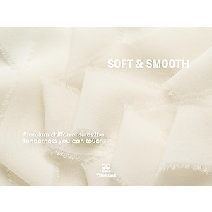 Vitalizart 3 Rolls Handmade Fringe Chiffon Silk Ribbon 1.5" x 7Yd Cream White Ribbons Set for Wedding Invitations, Bridal Bouquets, Gifts Wrapping, DIY Crafts