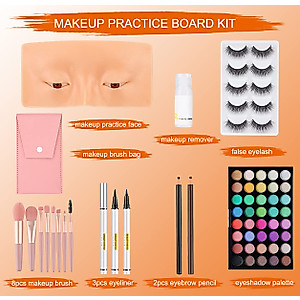 Makeup Practice Face Board, 3D Reusable Makeup Mannequin Face Eyeshadow Mannequin, Make up Practice Face with Makeup Kit for Professional Makeup Artists Students and Beginners to Practice Eyes Makeup