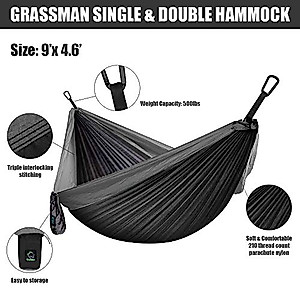 Camping Hammock Double & Single Portable Hammock with Tree Straps, Lightweight Nylon Parachute Hammocks Camping Accessories Gear for Indoor Outdoor Backpacking, Travel, Hiking, Beach