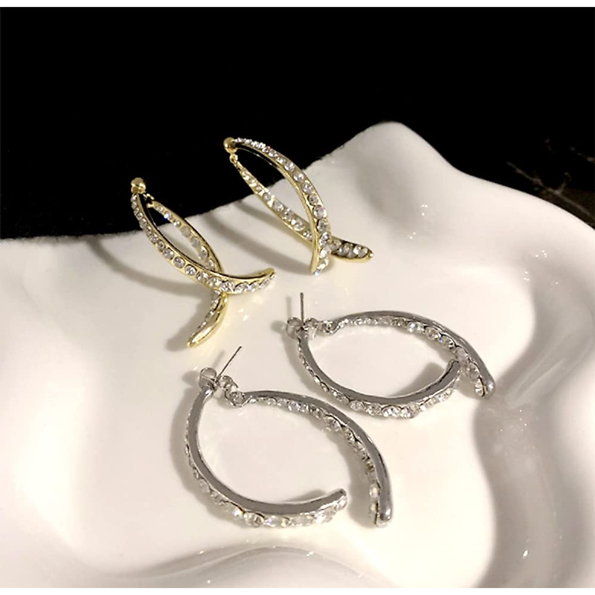 Cross Curved Earrings Zircon Curved Drop Earrings for Women Stick Front Back Piercing Hypoallergenic Ear Cuff