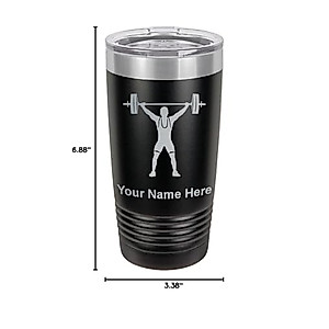 LaserGram 20oz Vacuum Insulated Tumbler Mug, Weightlifting Man, Personalized Engraving Included (Black)