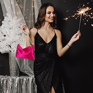 MGBPEI Women Satin Evening Handbag Wedding Prom Clutch Purse Formal Cocktail Party Clutches Shoulder Bag with 2 Bag Chains(Hot Pink)