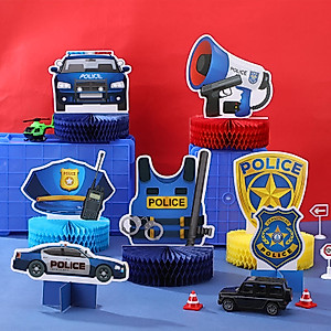 12 Pieces Police Honeycomb Centerpieces Police Theme Party Decorations Supplies 3D Birthday Theme Cakes Balls Table Topper Photo Props for Police Graduation Party Decoration Supplies