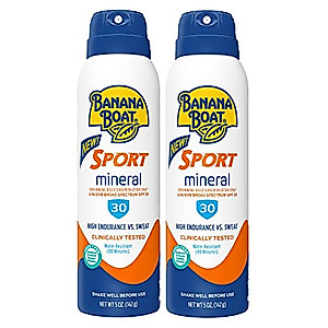 Banana Boat Sport 100% Mineral Sunscreen Spray SPF 30 Twin Pack | Banana Boat Mineral Sunscreen, Oxybenzone Free Sunscreen, Sport Sunscreen, Spray On Sunscreen, Water Resistant Sunscreen SPF 30, 5oz each