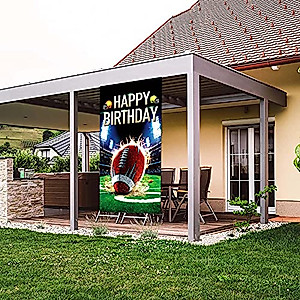 American Football Happy Birthday Banner Backdrop Rugby Players Sports Touchdown Theme Favors Supplies Flag Background Decor for Fan Man Boy 1st Birthday Baby Shower Party Decorations