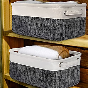 EXTREE Fabric Small Storage Baskets - 6 Pack Nursery Decorative Storage Bins Linen Empty Gift Basket with Handles for Organizing Shelves Bathroom(Gray,11.8L x 7.9W x 5.3H inches)