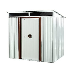 RITSU 6ft x 5ft Outdoor Metal Storage Shed, Outdoor Storage Shed with Lockable Sliding Doors, Floor Frame, Sun Protection, Waterproof Tool Storage Shed for Patio, Lawn,Backyard, White
