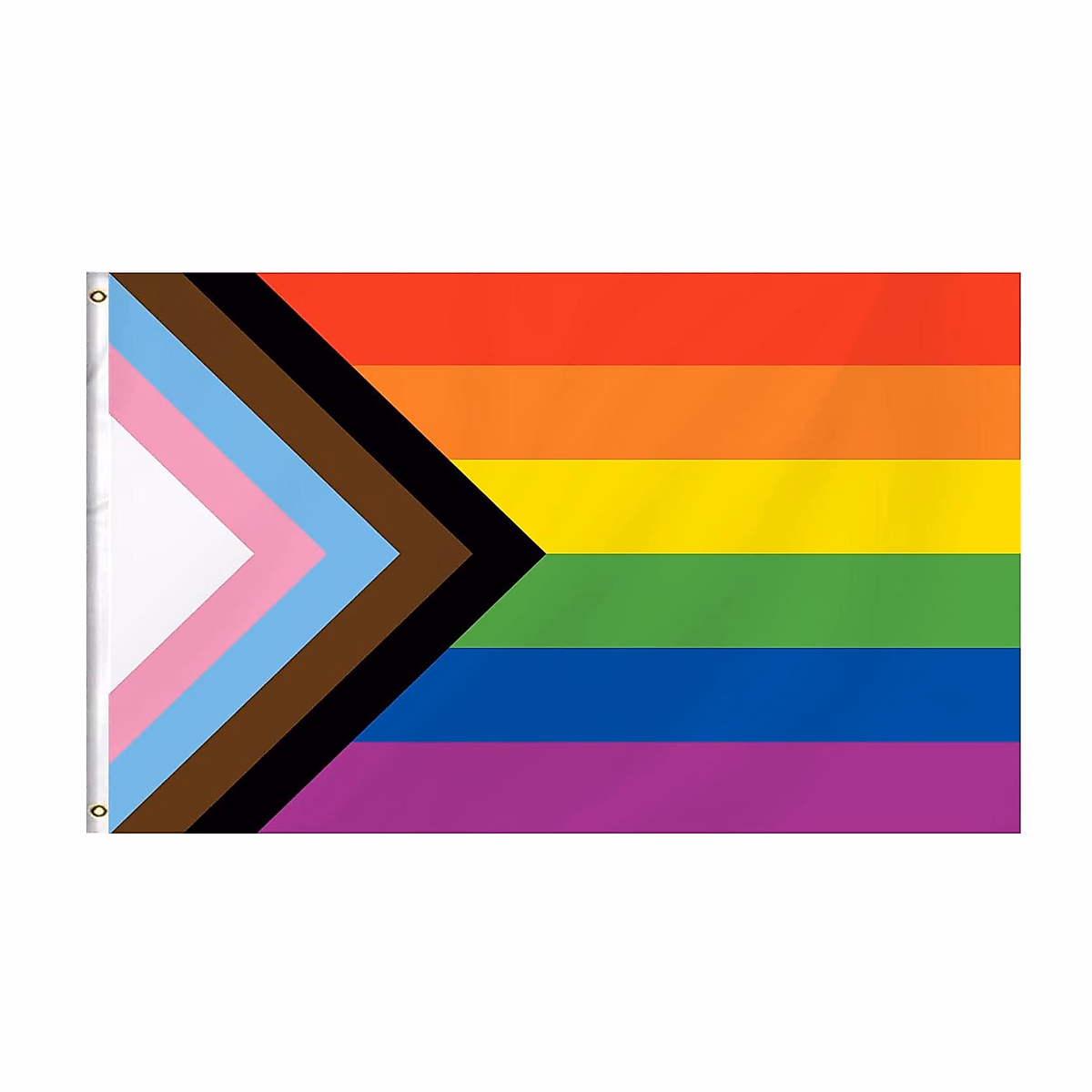Progress Pride Rainbow Flag,3 x 5 Foot Progressive Pride Flag 100 D Polyester Outdoor Flag,Bright and Vivid Colors Bisexual Trans LGTBQ Community Gay Pride Banner,UV Fade with Brass Grommets