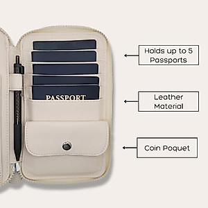 Leather Travel Document Holder - Family Passport & Boarding Pass Holder with Compartments & Slots