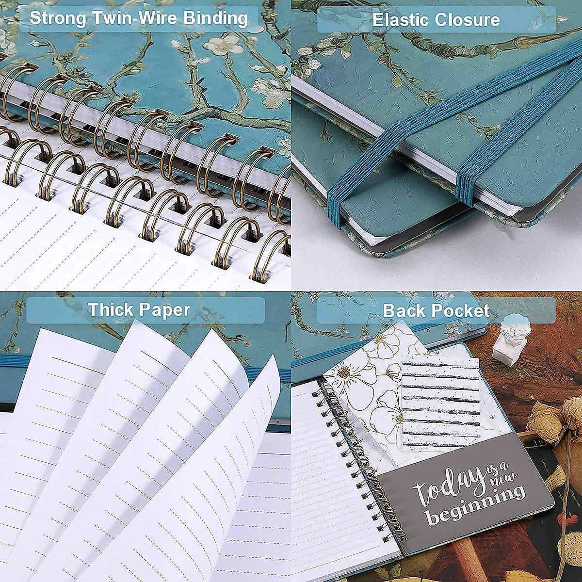 Ruled Notebook/Journal - Lined Journal with Premium Thick Paper, 8.5" X 6.4", College Ruled Spiral Notebook/Journal, Banded with Exquisite Inner Pocket, Waterproof Hardcover for Office, Home & School