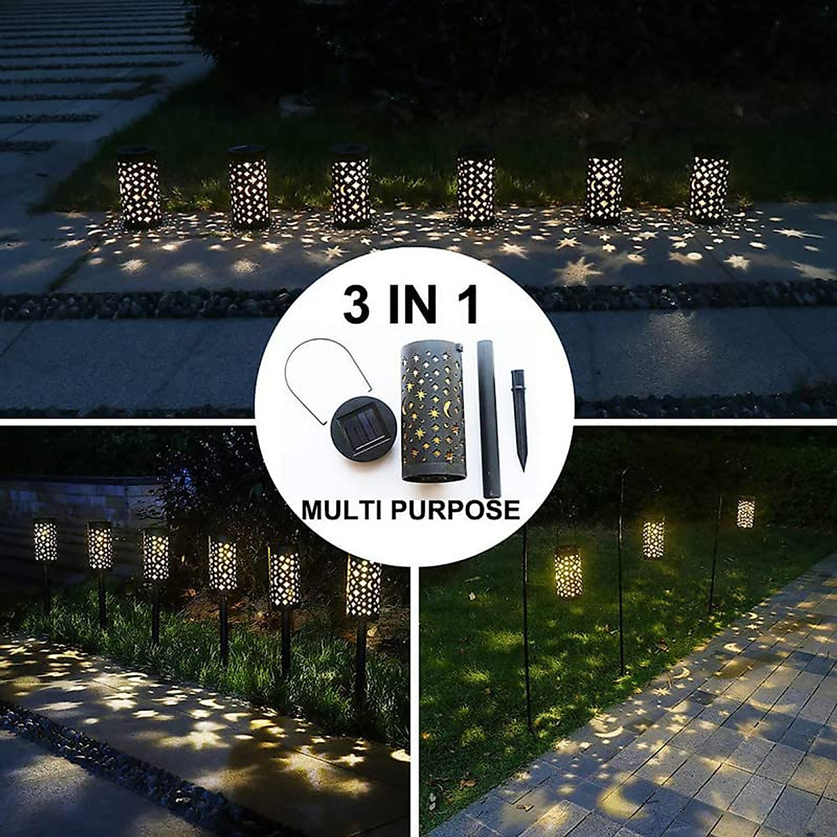 Solar Pathway Lights, Warm White Bright Solar Lights Outdoor Waterproof, Solar Garden Lights Adjustable Landscape Path Lights for Patio Walkway Yard Driveway Backyard Decorative
