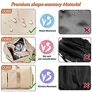 Small Gym Bag for Women and Men, Workout Bag for Sports and Weekend Getaway, Waterproof Dufflebag with Shoe and Wet Clothes Compartments (Beige)
