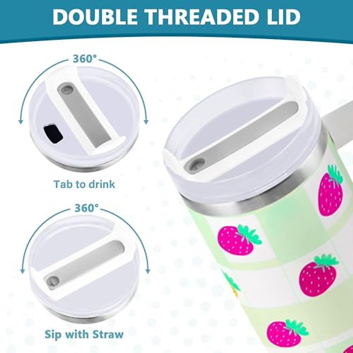 RPLIFE Yellow Pink Strawberry Stripes Tumbler Cup, Stainless Steel Bottle, Straw Water Bottle