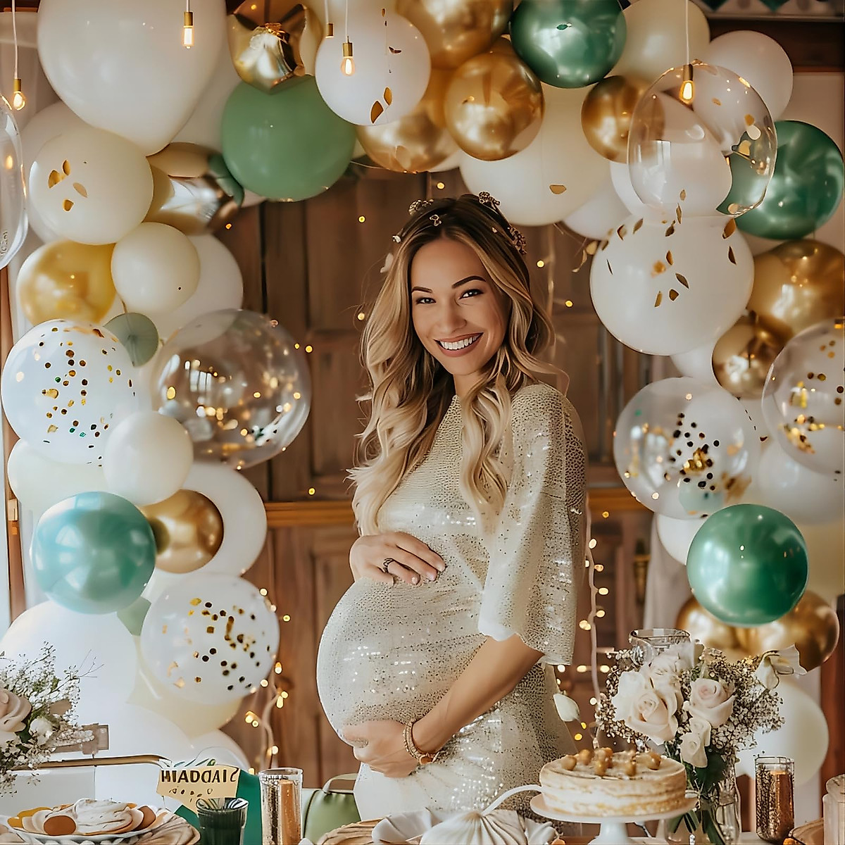 148pcs Sage Green Balloon Garland Arch Kit Gold Confetti Balloons Olive Gree and White Gold Balloons for Birthday Party Wedding Graduation Season Christmas Anniversary Decorations