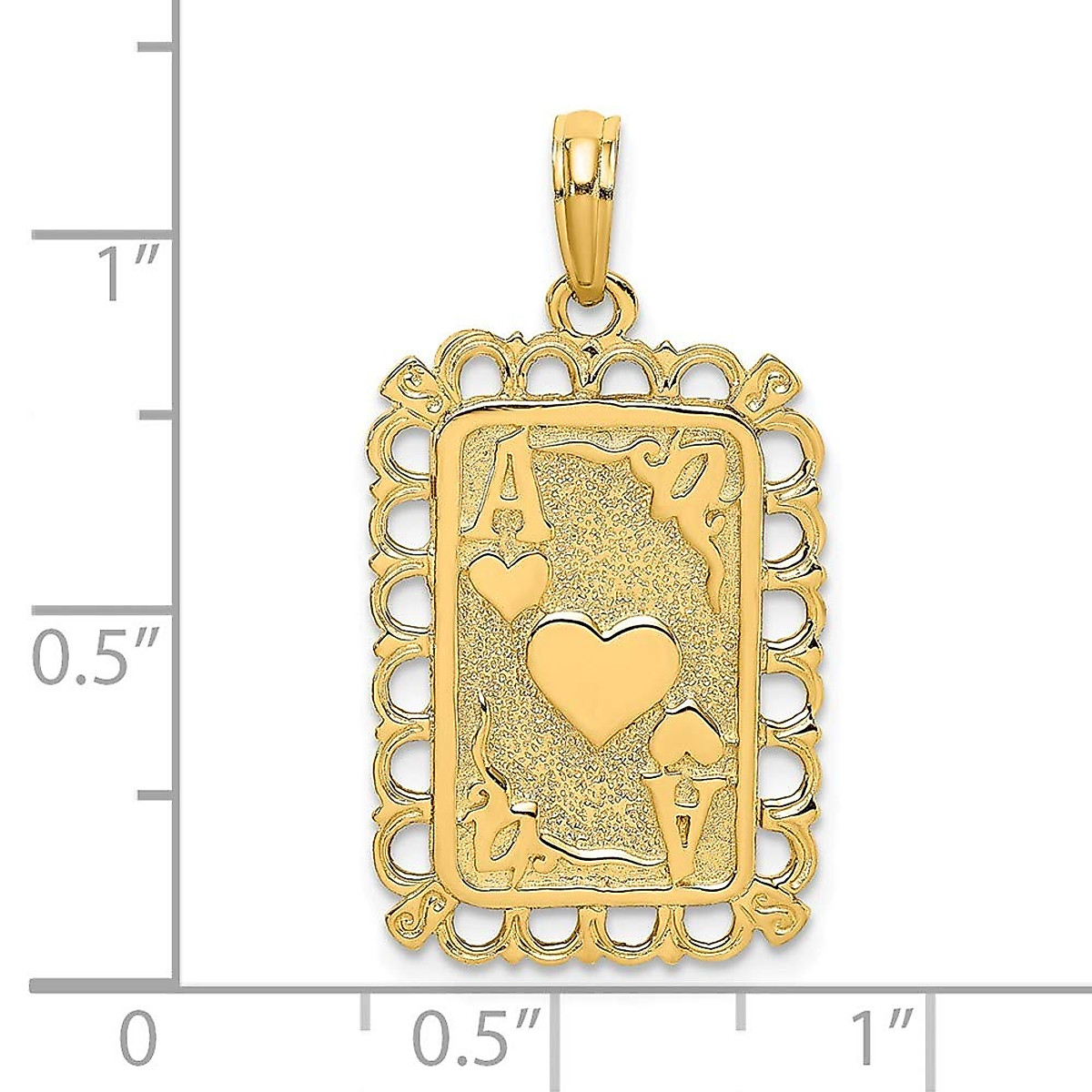 Solid 14k Yellow Gold Hearts Ace Playing Cards Charm Pendant - 28mm x 15mm