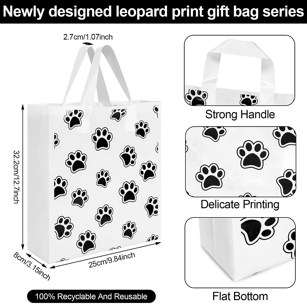 150 Pack Boutique Bags with Handles Plastic Merchandise Bags Small Christmas Reusable Shopping Gifts Bags 10 x 13 Inch (Leopard Pattern)