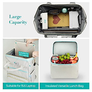 Lunch Backpack for Women, 15.6 Inch Laptop Backpack with USB Port, Stylish School Backpack Teacher Nurse Work Bag with Insulated Cooler Lunch Box for Women Men/Girls/ Business/Travel,Grey Blue