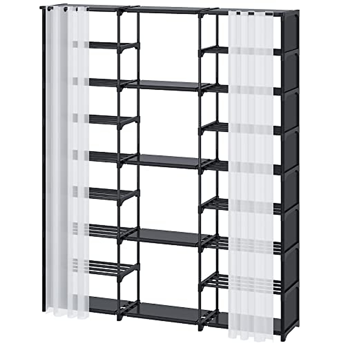 Buzowruil 9-Tier Large Shoe Rack - Metal Shoe Storage Tower with Curtain for Entryway, Holds 50-55 Pairs, Black