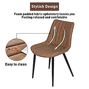 HOMHUM 4 PCS Faux Leather Dining Chairs, Mid Century Modern Leisure Upholstered Chair with Metal Legs for Kitchen Living Room Brown
