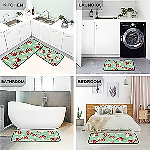 Apular Mushroom Red Kitchen Mat Set of 2 Kitchen Rug Set Non Slip Cushioned Heavy Duty Memory Foam Kitchen Runner Rugs and Mats Comfort Standing Mat for Office Desk Sink Laundry Home Decor
