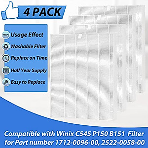 RONGJU C545 Filter for Winix C545 Replacement Filter, Compatible with Winix C545 Filter S, Compare to Part Number 1712-0096-00, 2522-0058-00, 4 PACK Filter Only
