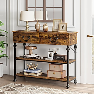 IDEALHOUSE Console Tables for Entryway, Small Entryway Table with 2 Drawers, Narrow Console Table with Storage Shelves for Living Room, Hallway Table, Sofa Table, Rustic Brown