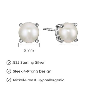 Amazon Essentials Sterling Silver Round Freshwater Cultured Pearl Birthstone Stud Earrings (June) (previously Amazon Collection)