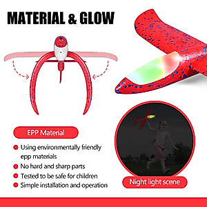 Toyly 2 Pack LED Airplane Toys,17.5" Large Throwing Foam Plane,2 Flight Mode Glider Plane,Outdoor Toy for Kids,Flying Toy for Kids,Gift Toys for Boys Girls 3 4 5 6 7 8 9 Year Old