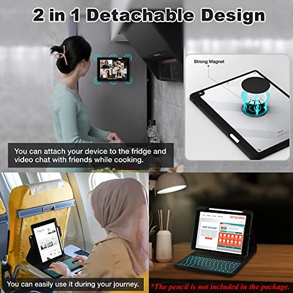 BLUTLOTUS iPad 9th Generation Case with Keyboard 10.2 Inch - 360° Rotatable - 7 Color Backlit - Detachable - Wireless Magnetic 7th/8th Keyboard Case