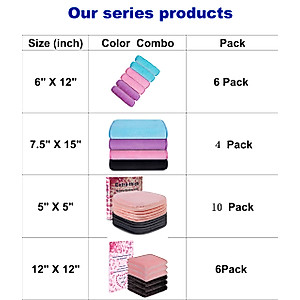 Makeup Remover Face Towels, Reusable Makeup Remover Cloths (6 packs), Makeup Remover Towel Reusable Microfiber Cleansing Towel 12 inch X 6 inch- Pink Blue Purple