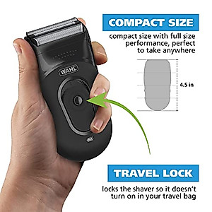 Wahl Compact Rechargeable Lithium Ion Shaver Kit with Hygienic Rinseable Foils & Cutter Bar with Dual Flexible Foils That Move with The Contours of Your Face - 7065