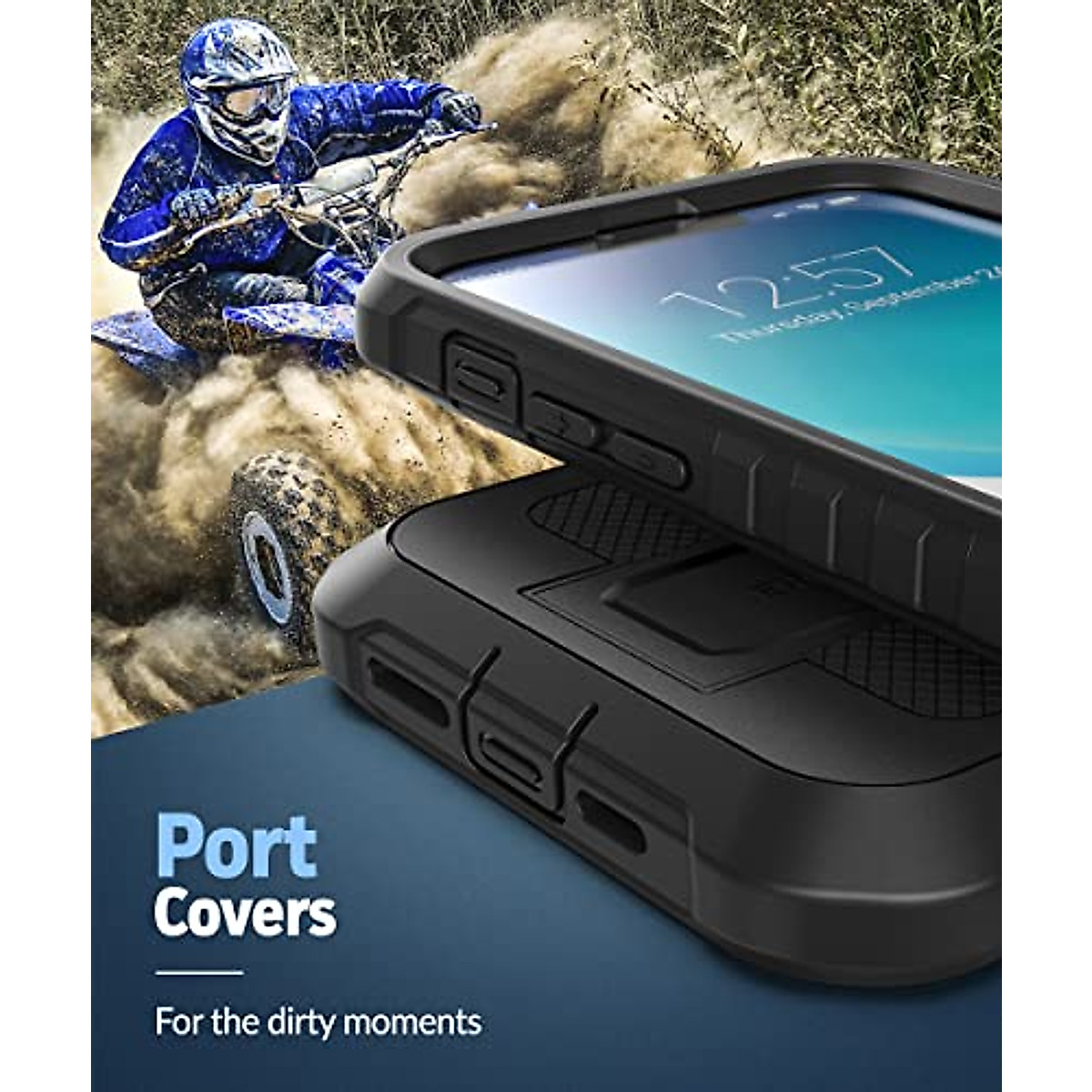 Encased Pantera Series for iPhone 14 Case with Built-in Screen Protector - Rugged Protective Full Cover (Black)