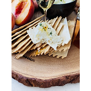 Zassenhaus Acacia Wood Live Edge Round Serving and Cheese Board, Large 15"-18" Diameter