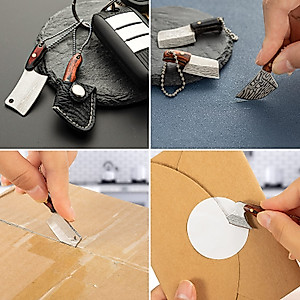 MGZTTHW Mini Pocket Chef Knife Set, 5pcs Tiny Knife Keychain - Portable Tiny Pocket knife with Sheath for Pendant Decoration Outdoor Camping Box Cutter Happy Mother’s Father’s Day Gifts